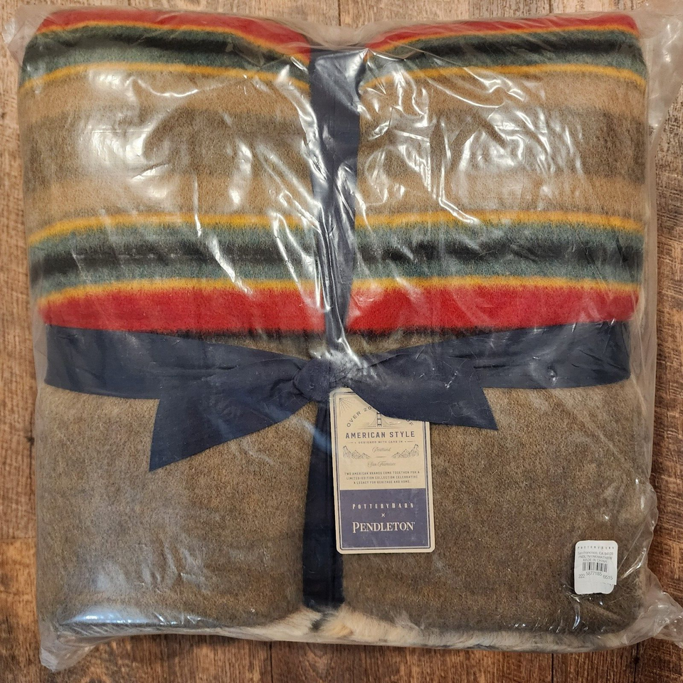 Pottery Barn Pendleton Yakima Faux Fur Back Stripe 60 x 80 Throw Umber ...