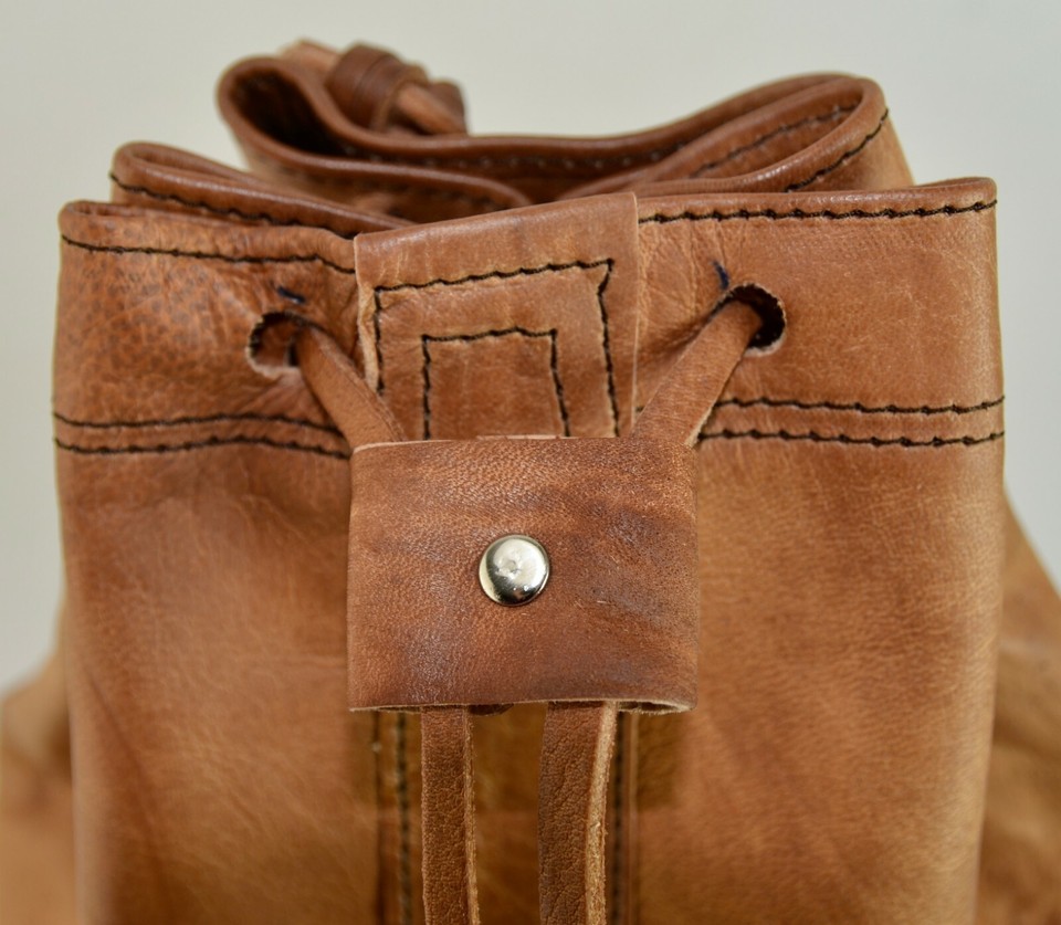 Organic Leather Drawstring Bucket Duffel Bag Backpack Rucksack Moroccan ...