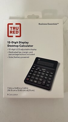 TRU RED TR290 12-Digit Display Desktop Tax Calculator Black Solar ...