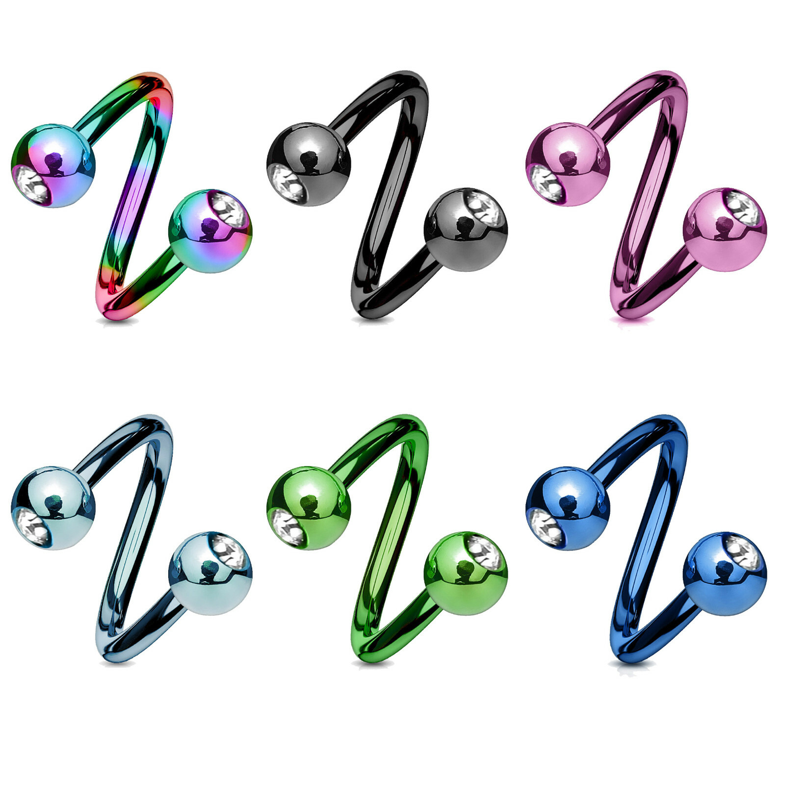 Lip Piercing Labret Spiral Crystal Double Ear Titanium Twister Zirconia ...
