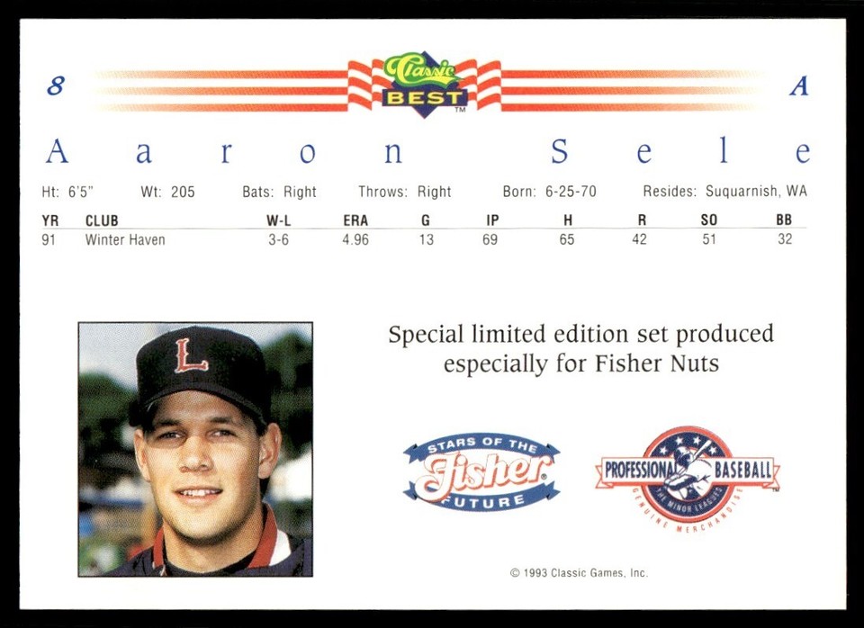 1992 Classic Best Fisher Nuts Baseball Aaron Sele Lynchburg Red Sox #8 ...