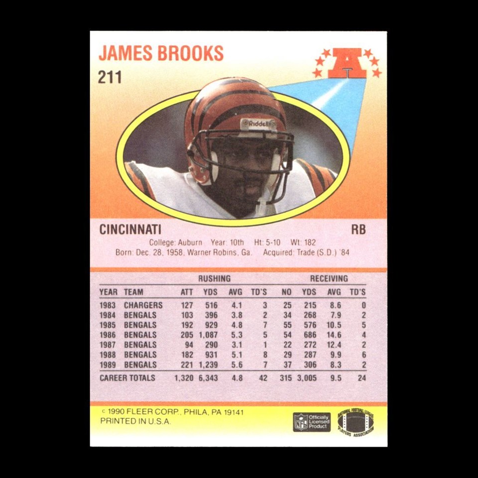 James Brooks 1990 Fleer Cincinnati Bengals #211 R325C 13 | eBay