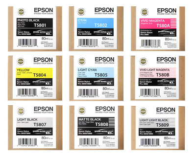 9x Original Epson T5801 T5802 T5803 T5804 T5805 - T5809 Ink Stylus Pro ...