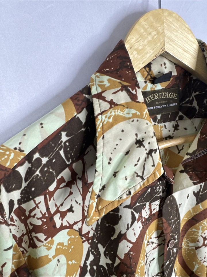 Vintage 70s Heritage John Forsyth Disco Shirt Brown Orange Abstract ...