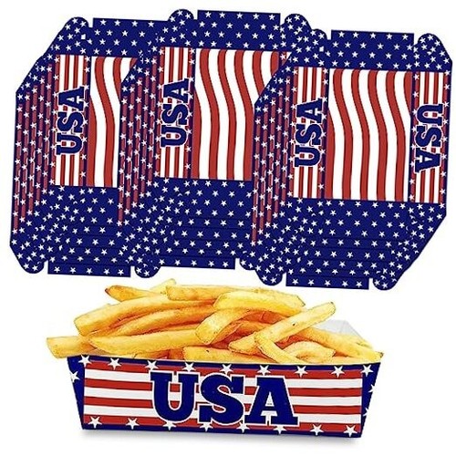 American Flag Paper Food Trays | (50 Pcs) Disposable USA Flag ...