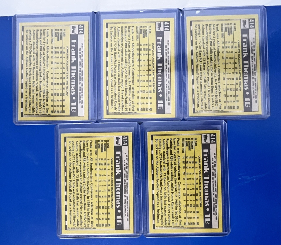 1990 Topps Frank Thomas Rookie #414 Lot of 5 RC Chicago White Sox HOF ...