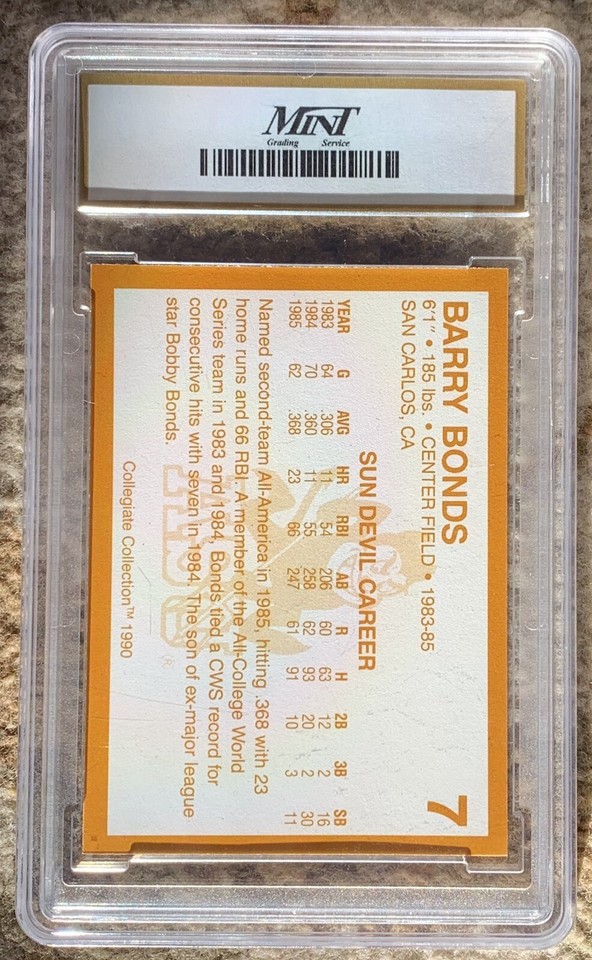 1990 Arizona State Barry Bonds #7 Collegiate Collection Gem MT 10 | eBay
