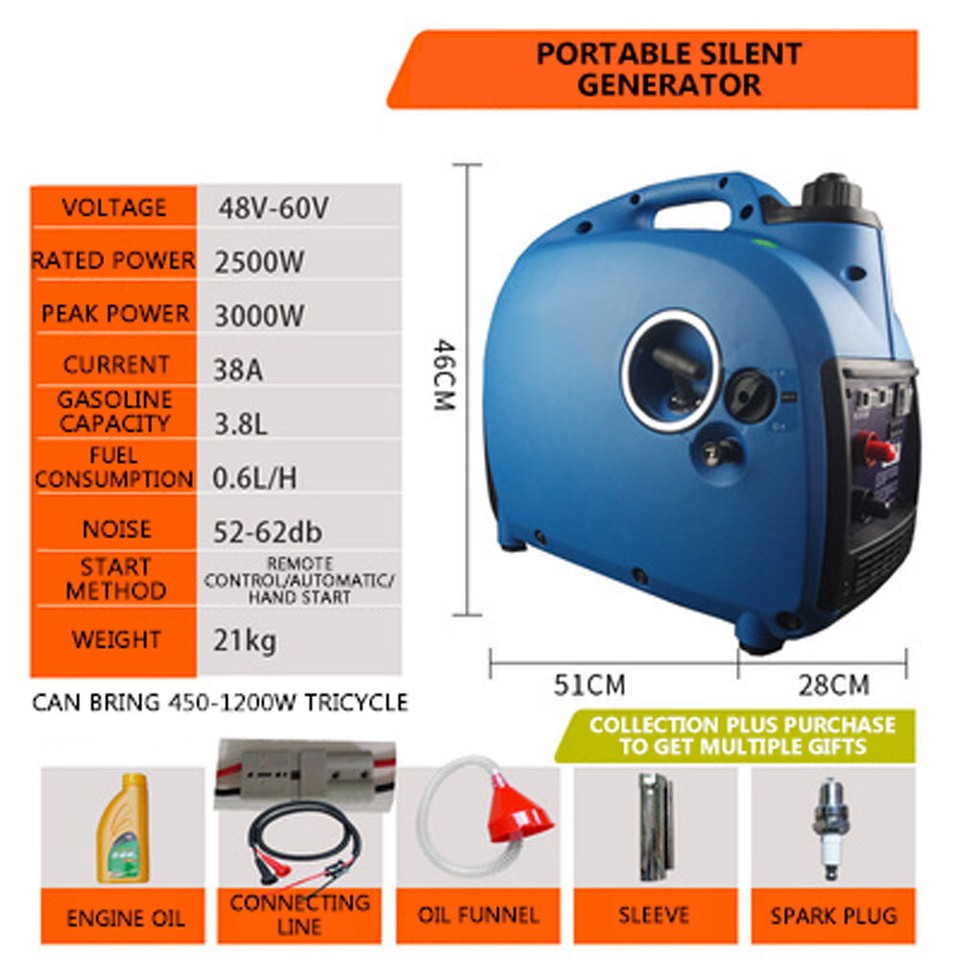 3KW Portable Electric Vehicle Generator remote 48v 60v 72v 38A ...