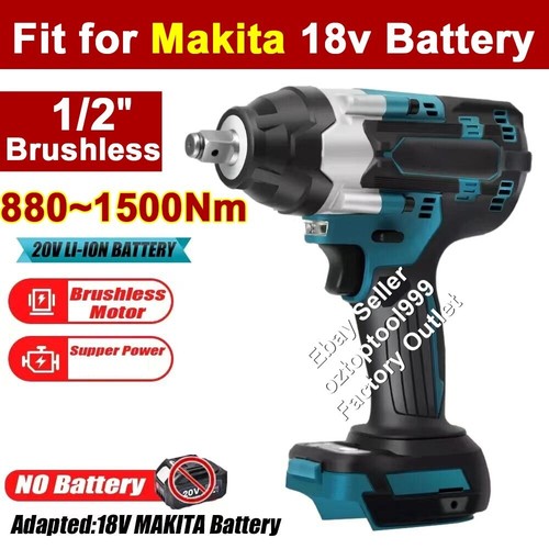 1500NM Brushless Cordless 1/2'' Impact Wrench Rattle Gun For Makita 18V ...