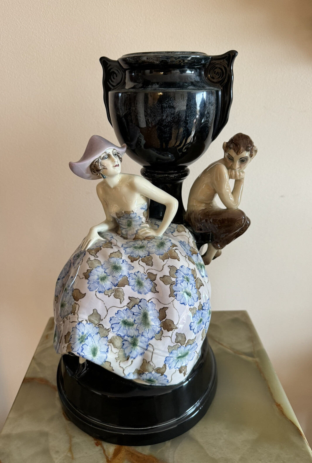 Goldscheider Ceramic Art Deco Group Figure Lady and Faun 1930's | eBay