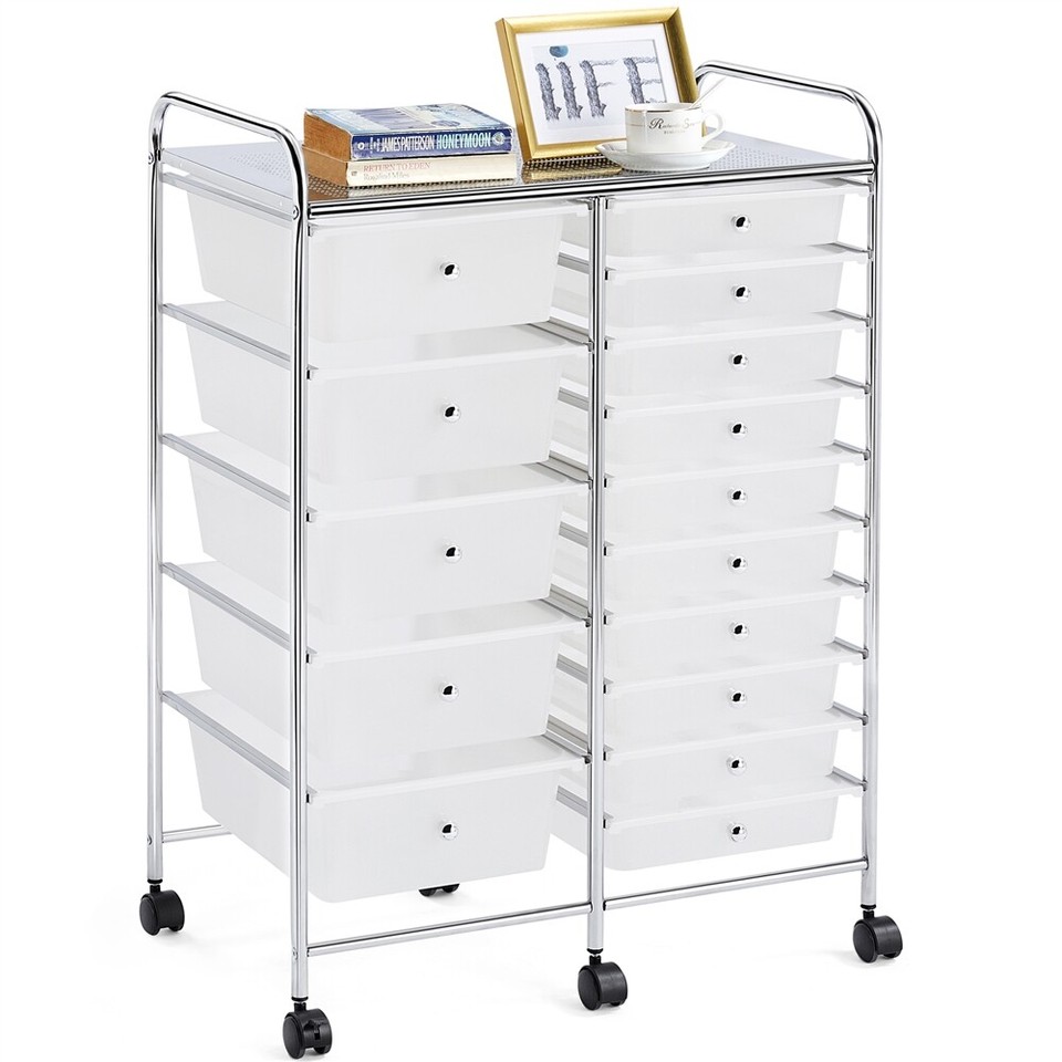 Utility Cart with 15 Drawers Rolling Storage Cart Tools Scrapbook Paper ...