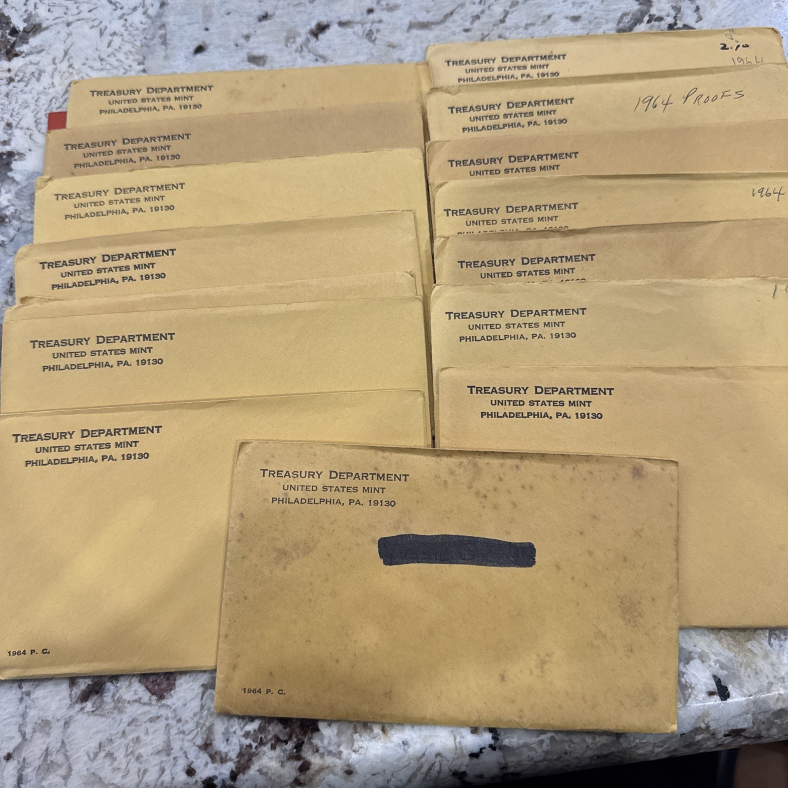 1964 Philadelphia US Proof Set Envelopes Only - No Coins Lot Of 13 With ...