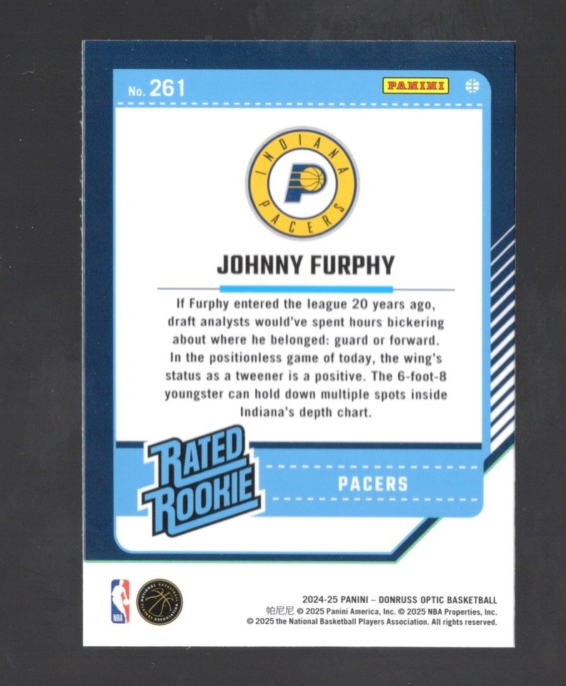 2024-25 Donruss Optic - Rated Rookie Johnny Furphy #261 (RC) Pacers | eBay