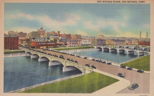 Des Moines River Des Moines Iowa Type Written On Unposted Linen Vintage ...