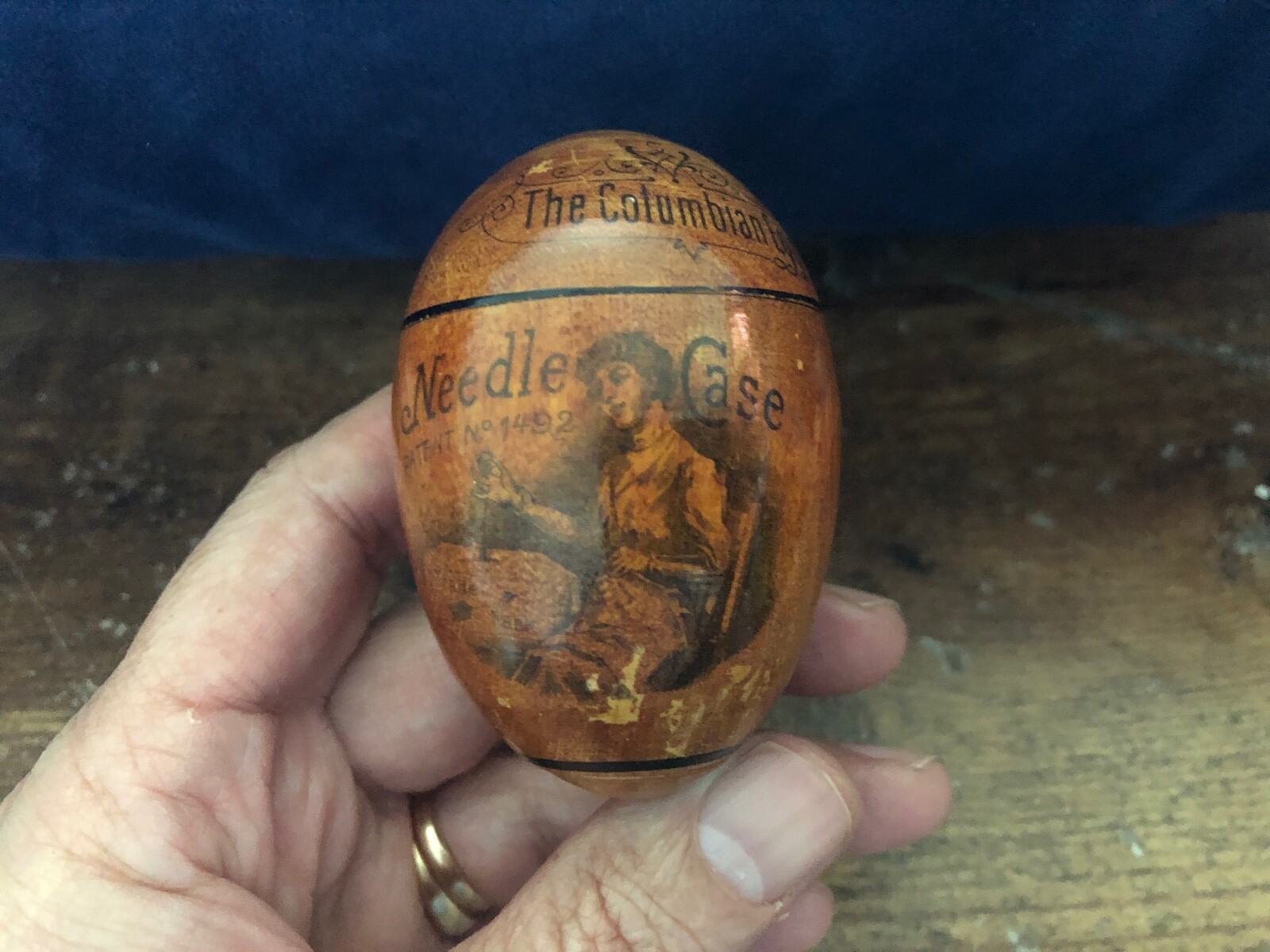Vintage COLUMBIAN EGG Needle Case Victorian Lady Sewing Wooden Germany ...