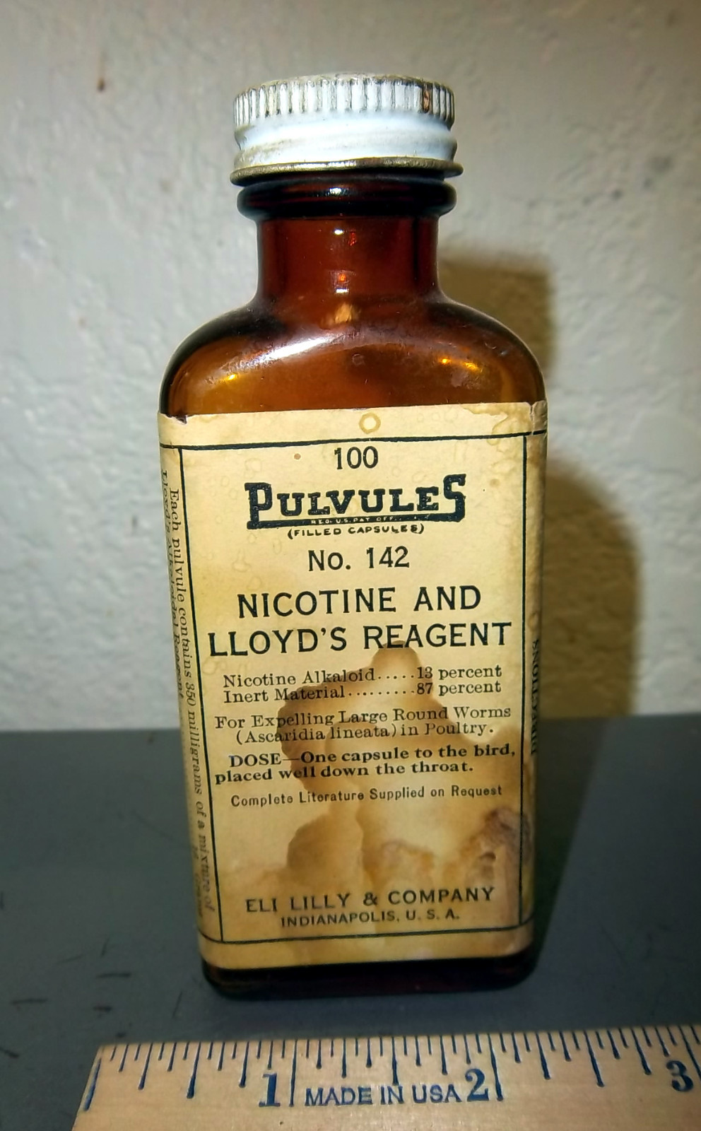 Vintage Pulvules EMPTY no 142, Nicotine & Lloyds Reagent amber bottle ...