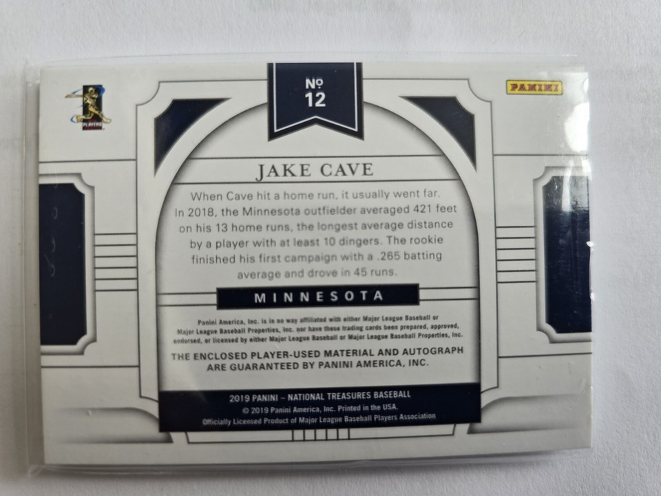 2019 Panini National Treasures Jake Cave 67/99 Rookie Fanastic Quad ...