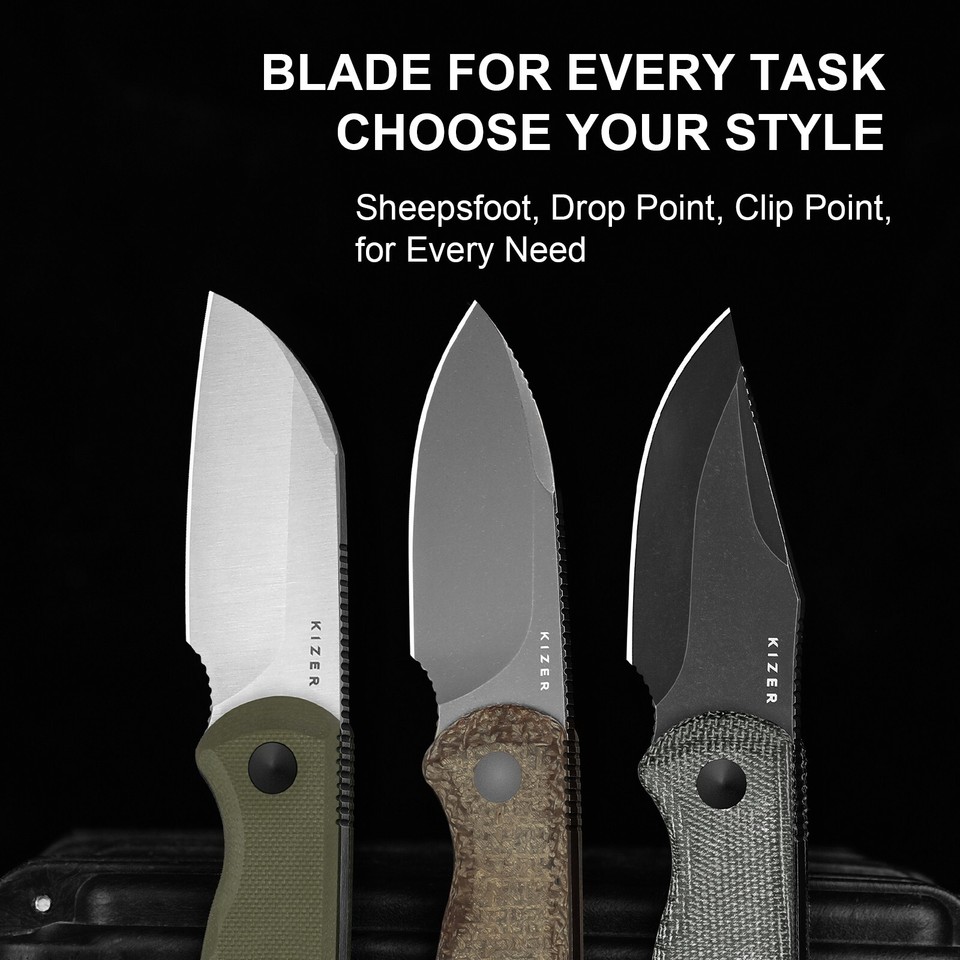 Kizer Drop Bear Drop Point Fixed Knife 14C28N Blade Micarta Handle With ...
