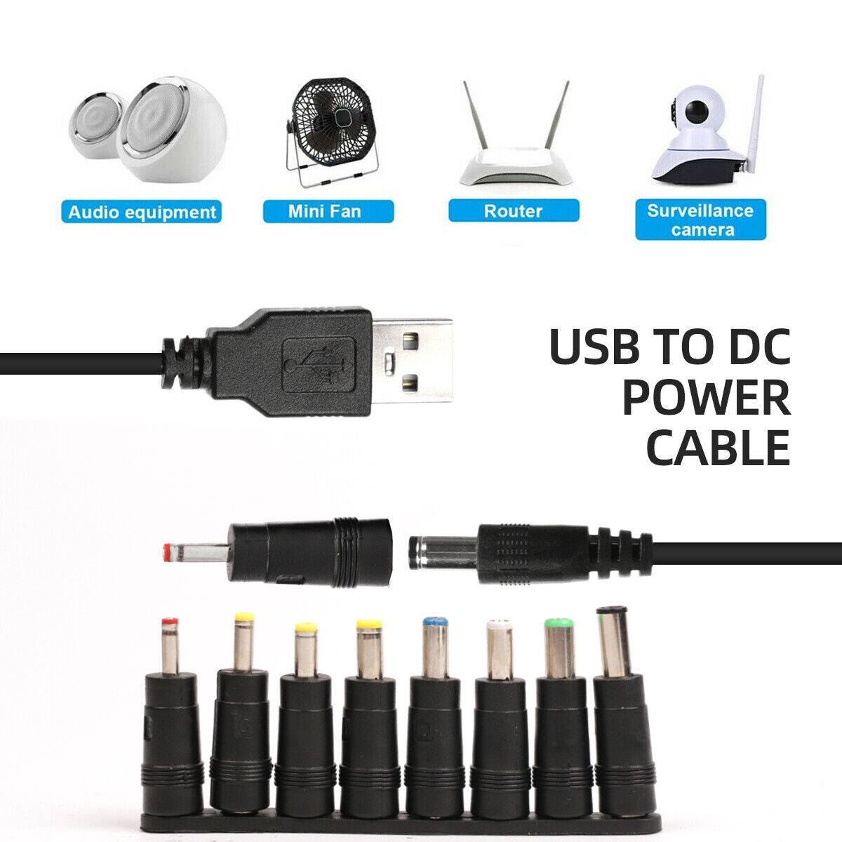 8 in 1 Universal Power Cable USB to DC 5.5 * 2.1mm Jack 5V Charging ...