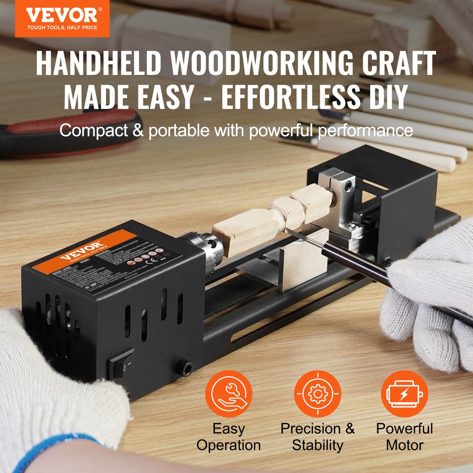 VEVOR Mini Lathe Machine 24V 96W Mini Wood Lathe Tools 2.76 in x 6.3 in ...
