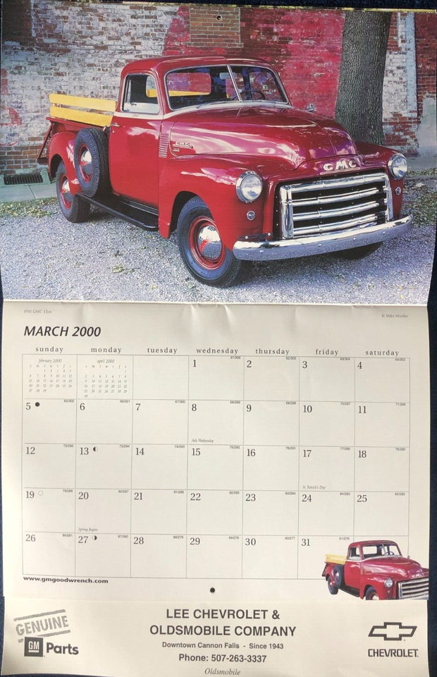 2000 GM Parts Classic Cars & Trucks Wall Calendar Chevy Dealership ...
