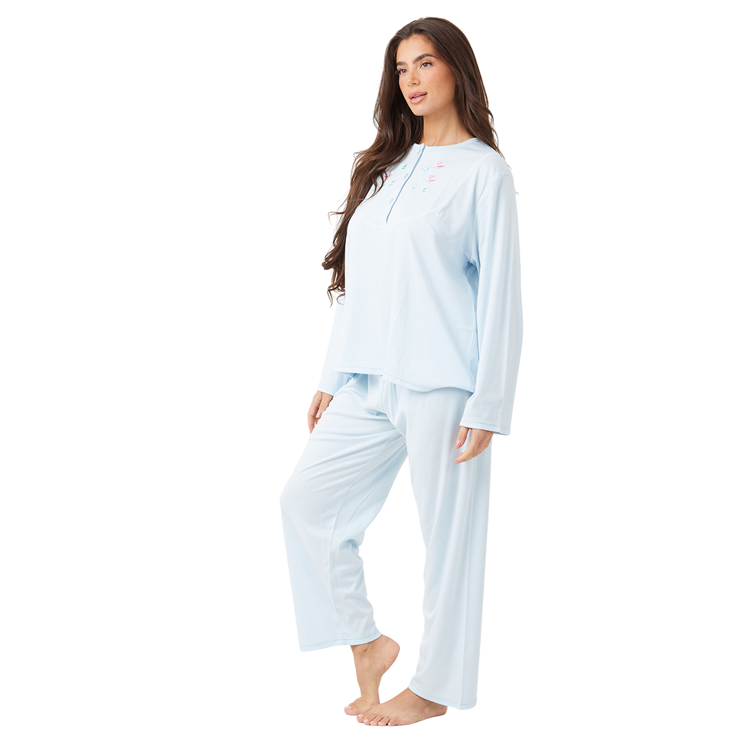 Womens Winter Pyjamas Set Floral Crew Neck Top Pyjama Super Soft ...