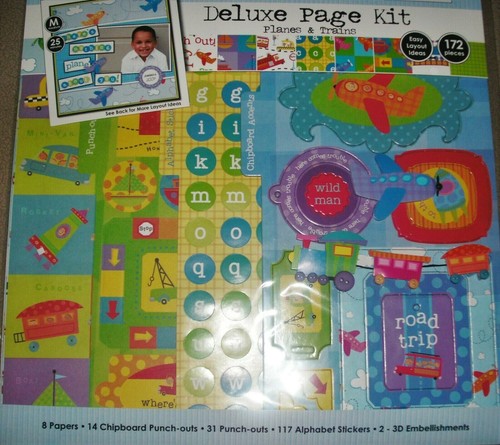 PLANES TRAINS Paper Letter Chipboard Punch-outs Kid Colorbok Page Kit ...