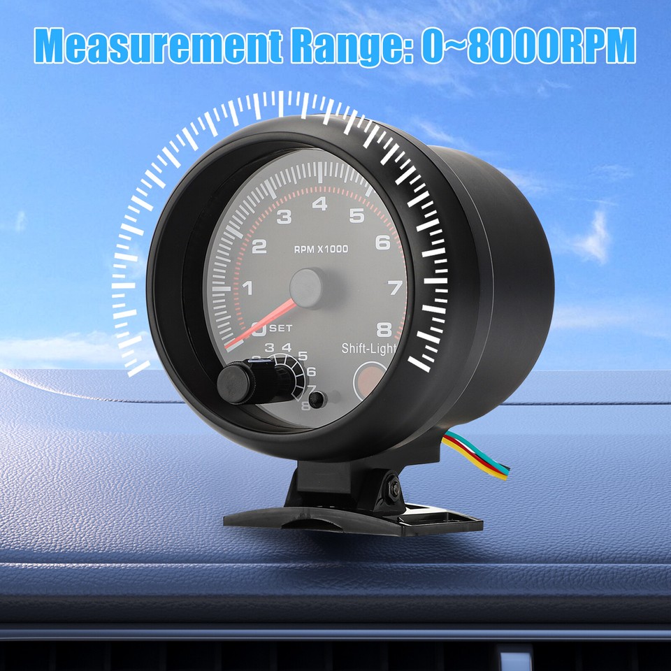 3.75" 12V Car Tachometer Gauge Meter 0-8000 RPM With LED Shift Light ...