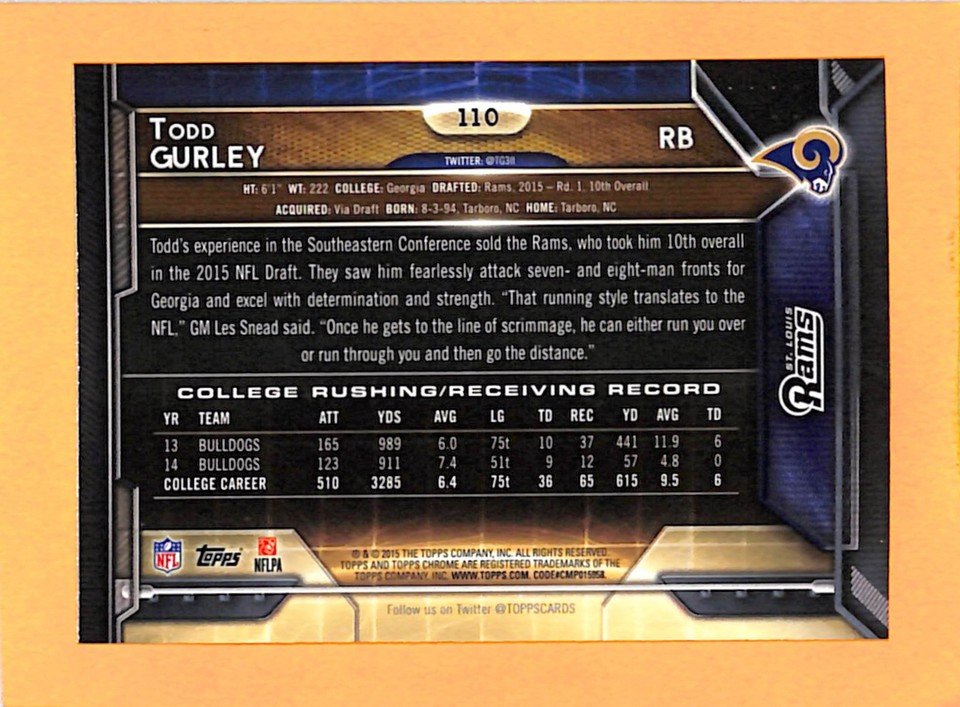 2015 Topps Chrome #110 Todd Gurley St. Louis Rams Rookie | eBay