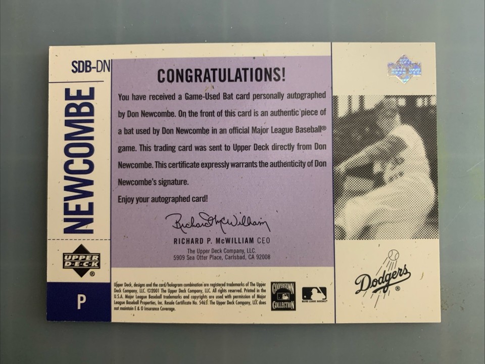 Don Newcombe 2001 Upper Deck Legends Of New York Autograph &Game Used ...