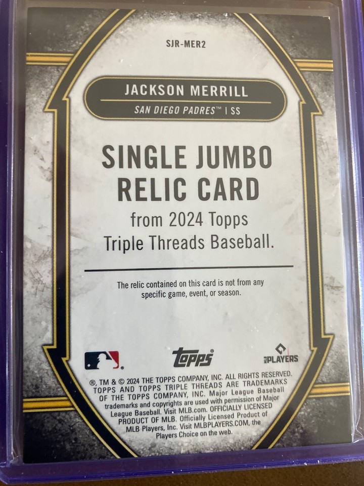 2024 Topps Triple Threads Jackson Merrill Jumbo Relic Card SIR-MER2 19/27 | eBay