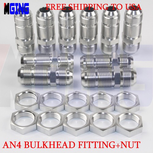 4AN 4AN 4 Male Bulkhead Thread Fitting + Nut Adapter Straight 10pcs SL ...
