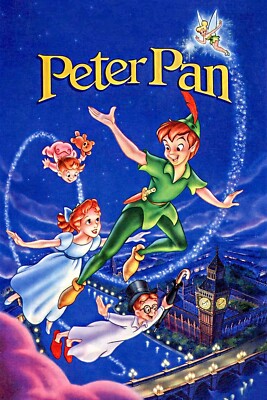 1953 Walt Disneys Peter Pan Movie Poster 11X17 Wendy Captain Hook Lost ...