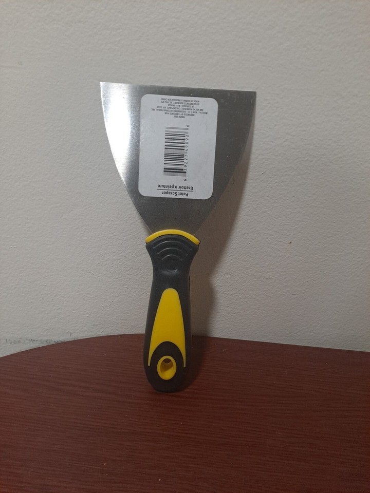Paint Scraper - 4" Wide Blade - Black & Yellow Handle w/ Metal Scraper ...
