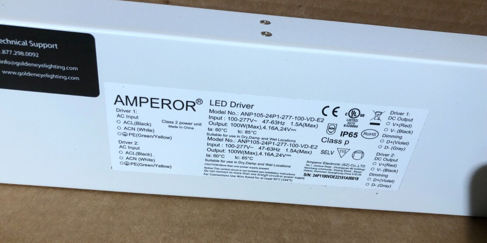 AMPEROR 100W CV/CC LED DRIVER 100-277VAC 47-63HZ 1.5A Max New Airelight ...