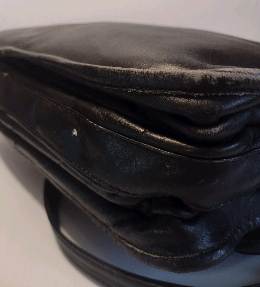 Vintage Distressed Black Leather Messenger Laptop Bag Briefcase Attache ...