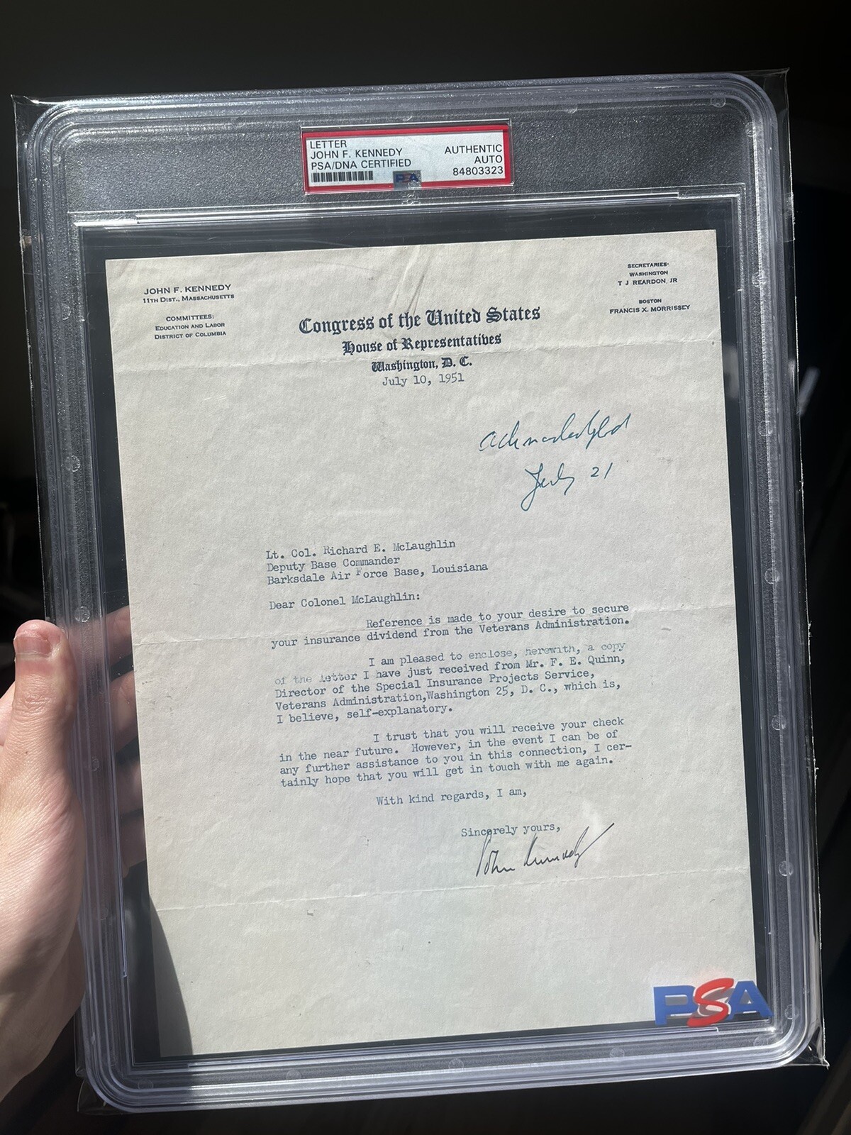 JOHN F. KENNEDY JFK Signed Autographed PSA/DNA ENCAPSULATED SLABBED ...