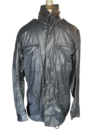 FCUK Mens XS Black Button Zip Hooded Plaid Lined Wax Military Style ...