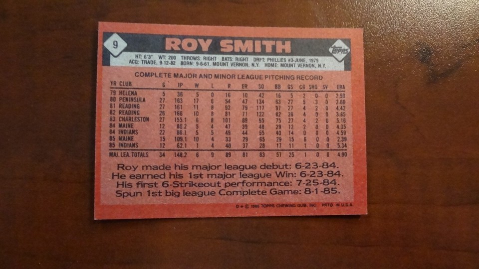 1986 TOPPS # 9 ROY SMITH BASEBALL CARD | eBay