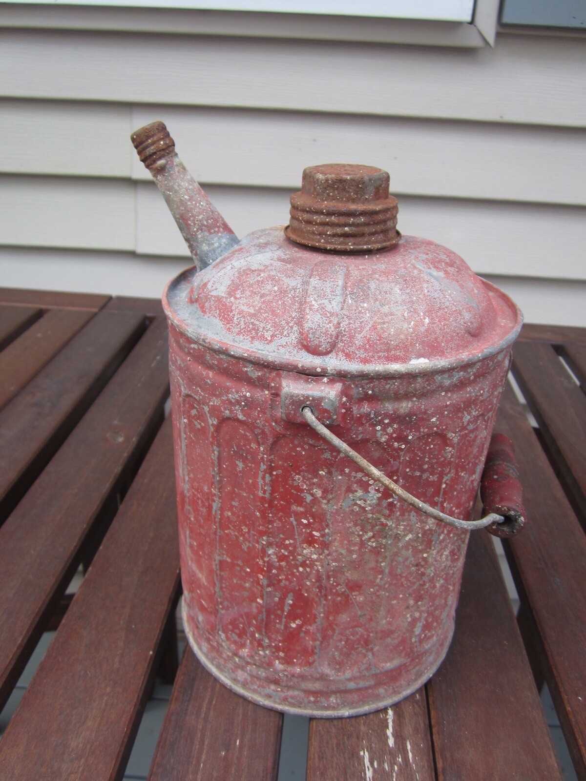 Vintage Red 1 Gallon Metal Gas Oil Can Wood Handle Rustic Auto Garage ...