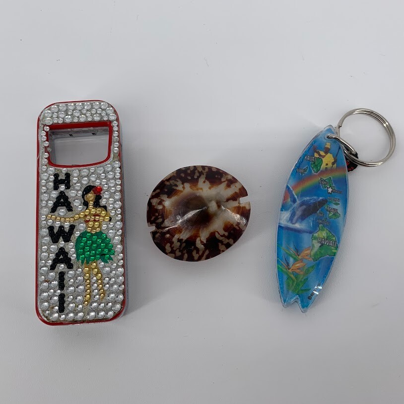 Hawaii Souvenir Lot of 3 Rhinestone Lighter, Surfboard Keychain, Opihi ...