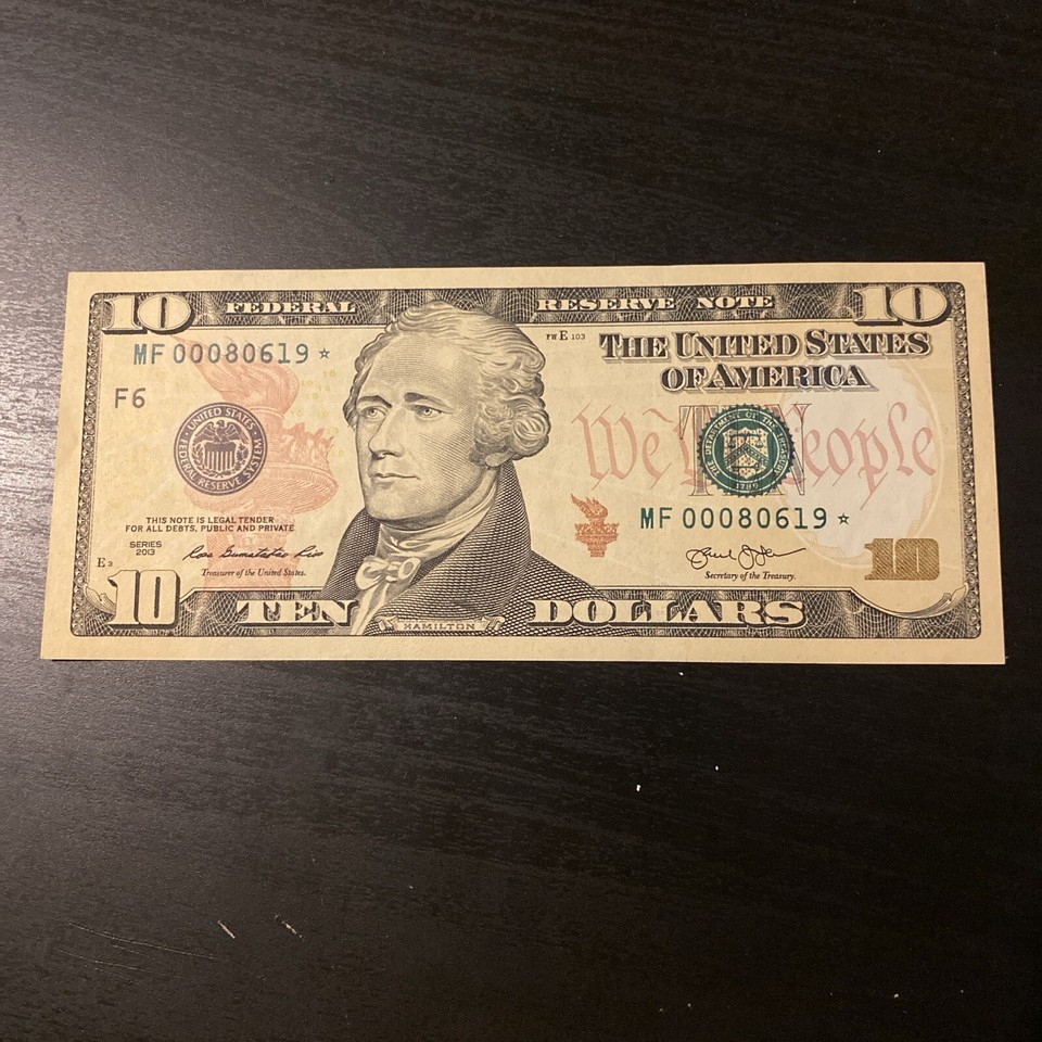 $10 Dollar Bill USD Rare Star Note Mint Condition View Official Report ...