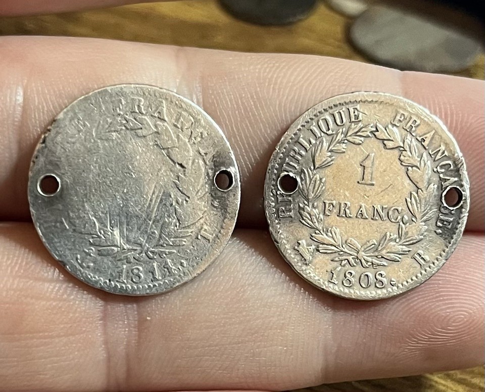 RARE JOSEPH NAPOLEON Early 1800s Lot Of 2 Coins Old Silver Holed 2 ...