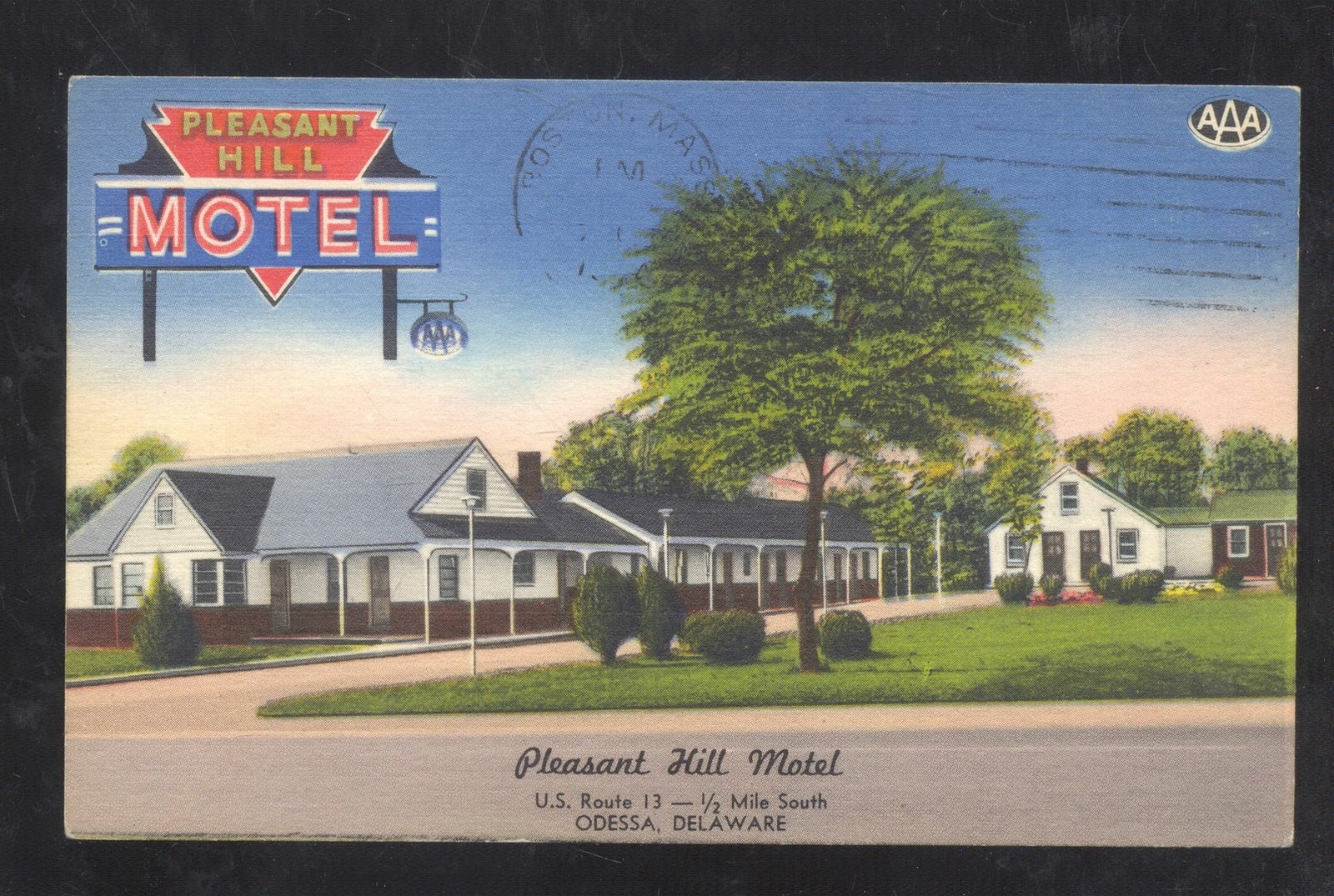 ODESSA DELAWARE PLEASANT HILL MOTEL VINTAGE LINEN ADVERTISING POSTCARD ...