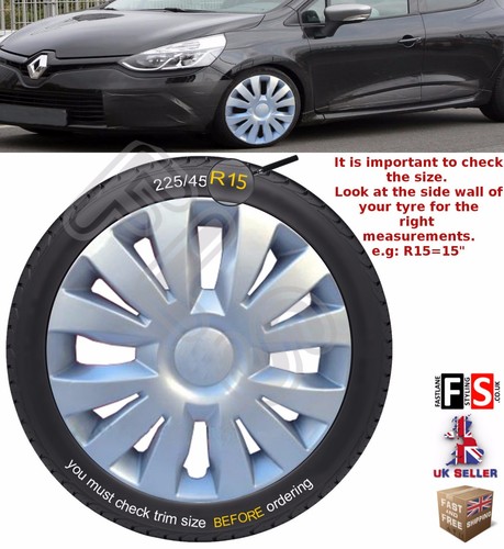 RENAULT CLIO 15" WHEEL TRIMS HUB CAPS COVERS NEW A SET OF 4 15" DL6101 ...