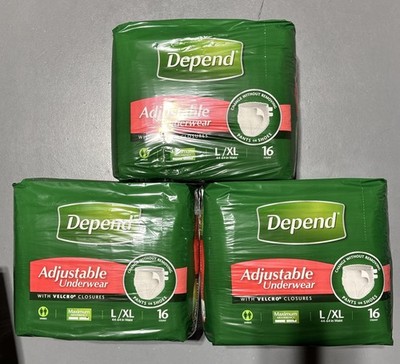 48 COUNT~3@16 each~DEPENDS PROTECTION with TABS~MAXIMUM ABSORBENCY ...