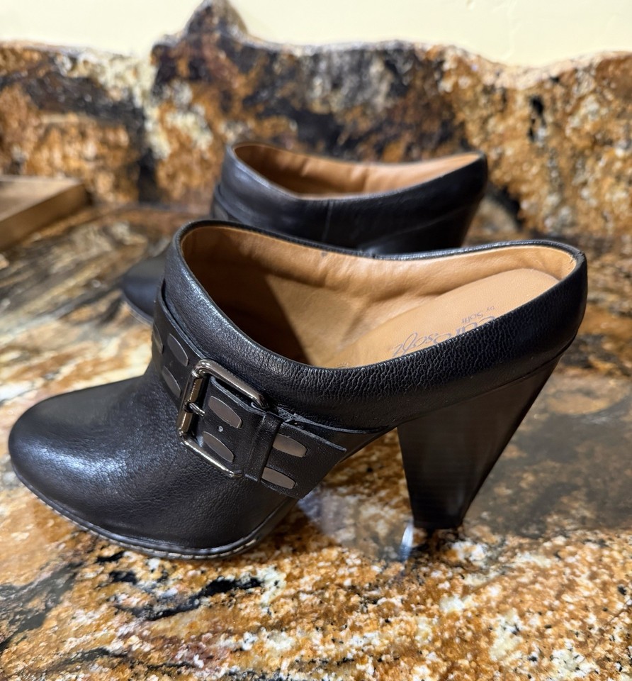 Euro Soft by Sofft 9.5M Sacha Leather Mules Clogs Slides Heels Buckle ...