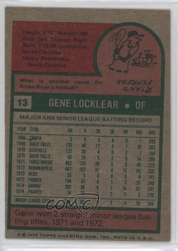 1975 Topps Gene Locklear #13 Rookie RC | eBay