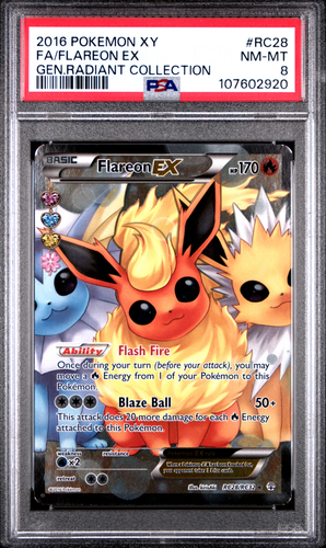PSA 8 Flareon EX RC28 Radiant Collection Full Art English Pokemon Card ...