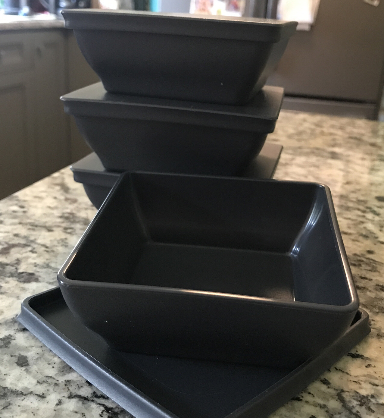 Tupperware Get Together (Set of 4) Square Containers 3/4 Cup Dark Gray ...